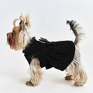 Lelepet Dog Dress, Shiny Dog Dresses for Medium Dogs Girl with Bowknot, Dog Birthday Dress, Puppy Party Dress Dog Wedding Dress, Pet Costume Christmas Dress for Dogs, Black, M