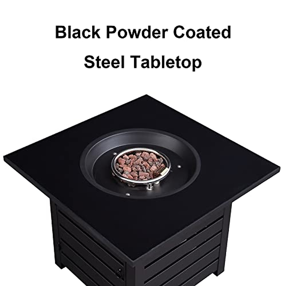 Outdoor Patio Fire Pit Table, 40,000 BTU Square Metal Propane Gas Firepit with Tabletop and Lava Rock for Outside Garden Backyard Deck Patio, 31.77 Inch Black
