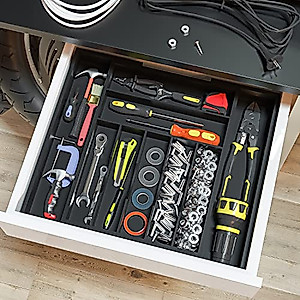 Utensil Organizer Silverware Drawer Organizer - Bamboo Expandable Cutlery Tray with Dividers for Utensil Holder Office Storage Makeup Desk Drawer Tool Organization W13.5"-19.5" x L17.5" x H2.5"(Black)