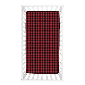 Red and Black Buffalo Check Deluxe Flannel Fitted Crib Sheet-Buffalo Check Print, Cotton Flannel, Red, Black, Fully Elasticized, 10 in Deep Pockets, Fits Standard Crib Mattress 28 in x 52 in