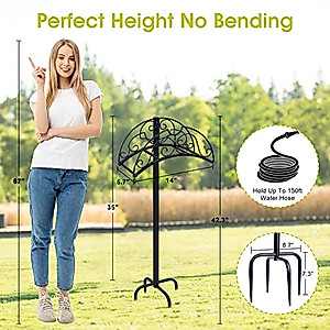 Seashpea Hose Hanger Stand Freestanding - Metal Garden Hose Holder, Heavy Duty Water Hose Stand, Detachable Hose Hanger, Ground Hose Rack Organizer for Patio Lawn, Outside Yard