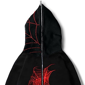 Amiblvowa Womens Men Full Zip Up Over Face Spider Rhinestone Hoodies Y2k Gothic Skull Skeleton Graphic Print Hooded Jacket Streetwear