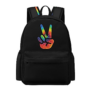 Tie Dye Peace Sign Travel Backpack Lightweight 16.5 Inch Computer Laptop Bag Casual Daypack for Men Women