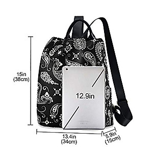 ALAZA Ornament Paisley Bandana Print Black Backpack Purse for Women Anti Theft Fashion Back Pack Shoulder Bag