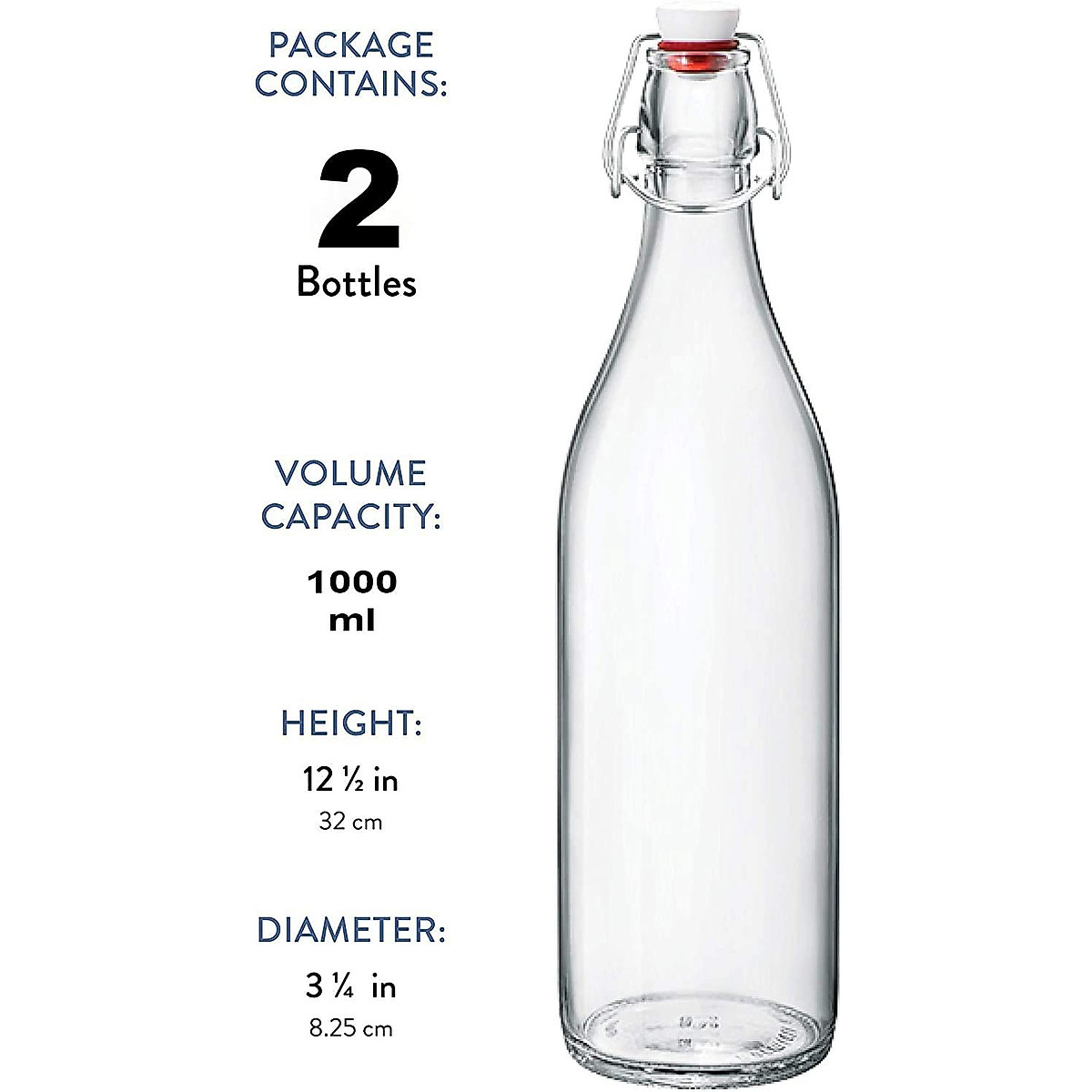 Bormioli Rocco Giara Clear Glass Bottle With Stopper, 33 3/4 oz. (2, Clear)