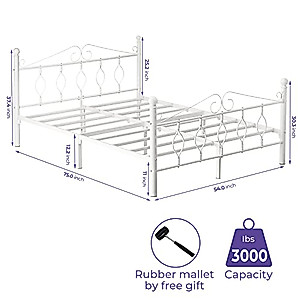 GreenForest Full Size Bed Frame with Headboard Heavy Duty Metal Platform Bed Frame with Underbed Storage No Box Spring Needed Mattress Foundation, White