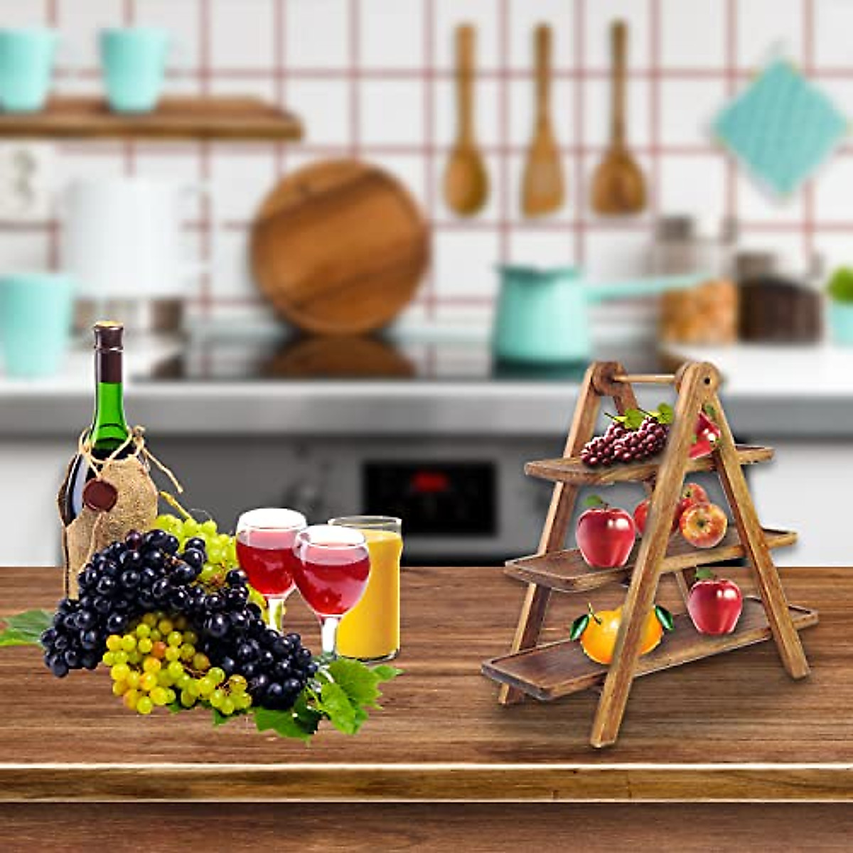 KCRET Wood Tiered Serving Tray 3 Tier Serving Platter Stand, 3 Tier Serving Tray for Party, Fruit Platter Farmhouse Tiered Tray