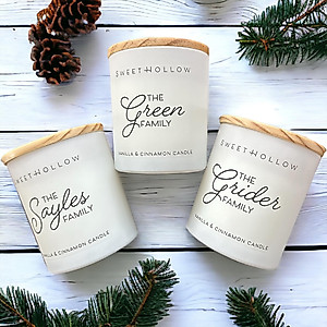 SweetHollow Personalized Candle Gift with Family Last Name, Custom Holiday Present, Highly Scented & Long Lasting Coconut Wax Luxury Candle, Customizable, Large, Vanilla Cinnamon Fragrance