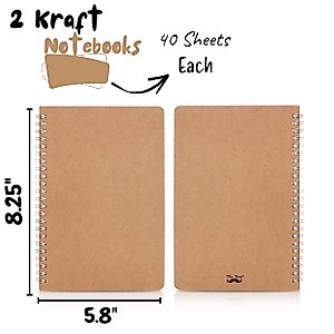 Mr. Pen- Spiral Notebook, A5, Kraft Cover, 2 Pack, 80 Pages, Sketch Book, Drawing Notebook, Notebook Spiral, Spiral Bound Notebook, Spiral Sketchbook, Blank Journal Notebook, Unlined Notebook