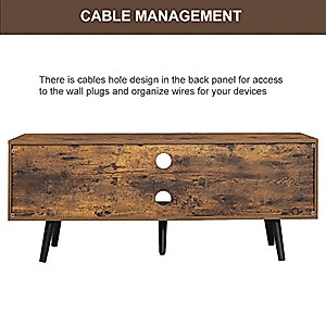 Iwell Mid-Century Modern TV Stand for 55 Inch TV, Entertainment Center TV Console with 2 Storage Cabinet and Shelves, TV Stand for Living Room/Bedroom, Rustic Brown
