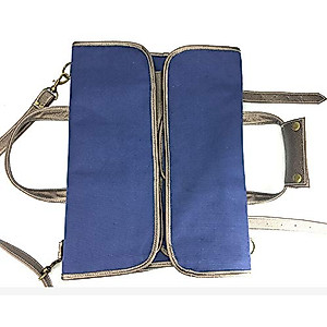 One Selva Chef Knife Bag, Case, Organizer - 17 Slots - Canvas + Blue & Brown Faux Leather - Handles + Carrying Strap - Extra Personal Pocket- Chef Utensil Holder - Travel Roll Bag - Kitchen Organizer