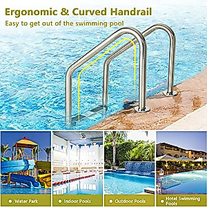 Goplus Swimming Pool Ladder, 3-Step In-Ground Stainless Steel Step for Indoor/Outdoor Pool, Heavy Duty Non-Slip Ladder, Easy Assembly