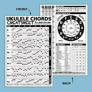 Small + Large Ukulele Chords Cheatsheet Bundle - Laminated and Double Sided Pocket Reference 4"x6" and 6"x9" • Best Music Stuff