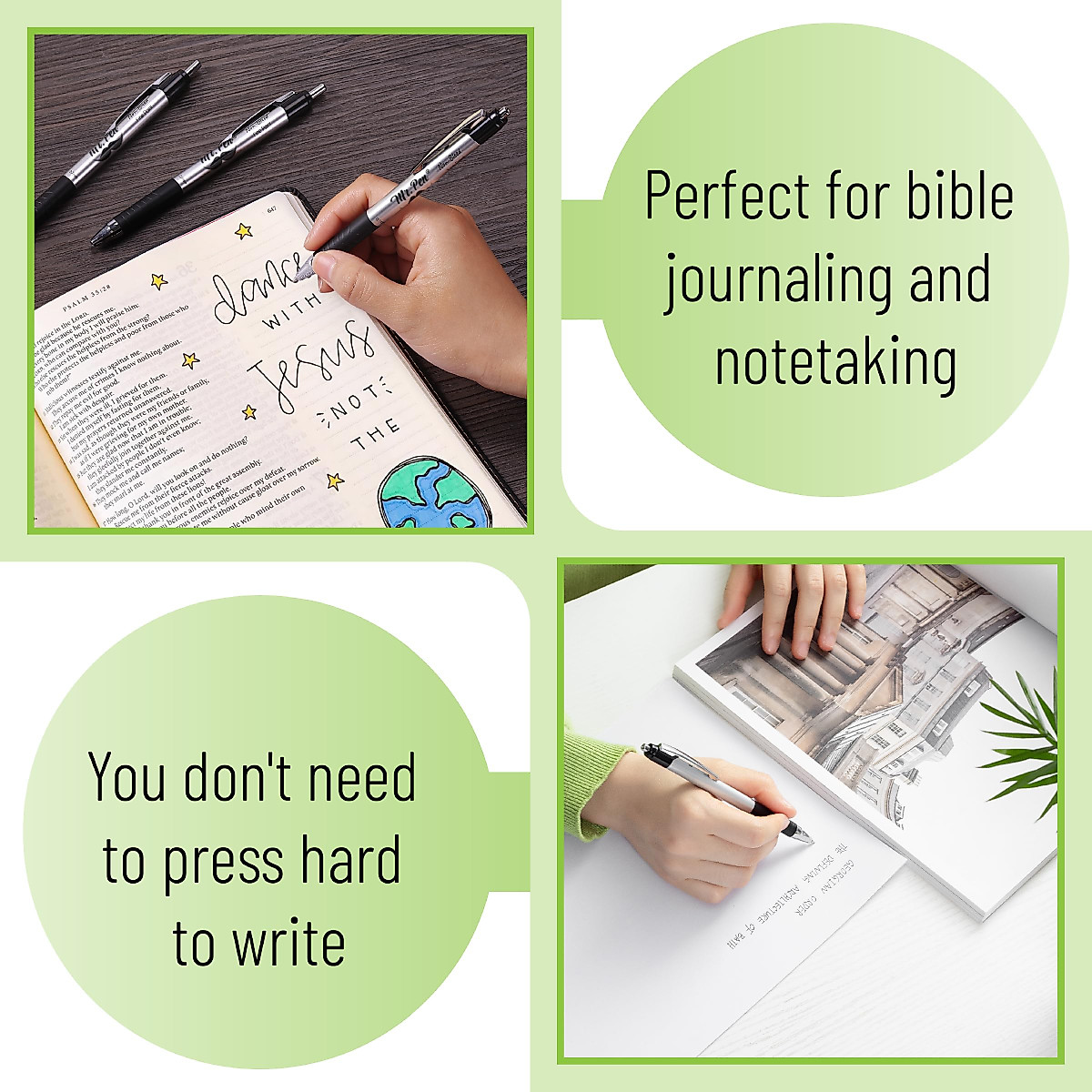 Mr. Pen No Bleed Pens, Bible Pens, Fine Tip, Black, Pack of 6