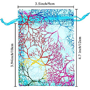 SumDirect 100Pcs Blue Organza Drawstring Bags Jewelry Pouches, Coralline Pattern Candy Chocolate Party Christmas Wedding Favor Gift Bags,3.5x4.7inches