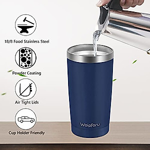 Waipfaru 20 oz Tumbler, Insulated Tumblers with Lid and Straw, Double Wall Durable Travel Coffee Mug, Stainless Steel Vacuum Tumbler, Splash-Proof Powder Coated mug for Cold & Hot Drinks (Dark Blue)