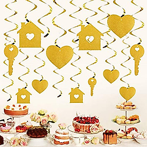 Luxiocio Housewarming Party Hanging Swirls Decorations, 24pcs New Home Party Hanging Swirl Supplies, Glitter Gold House Warming Party Sign Decor