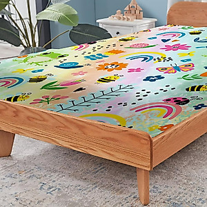 FUYEUN Rainbow Frogs Fitted Sheet Sets,Cartoon Floral Kids Bedding Twin Size for Girls Teens Adults Bedroom Bed, Kawaii Sheets Bedspread Set,1 Flat Sheet 1 Fitted Sheet 1 Pillowcase