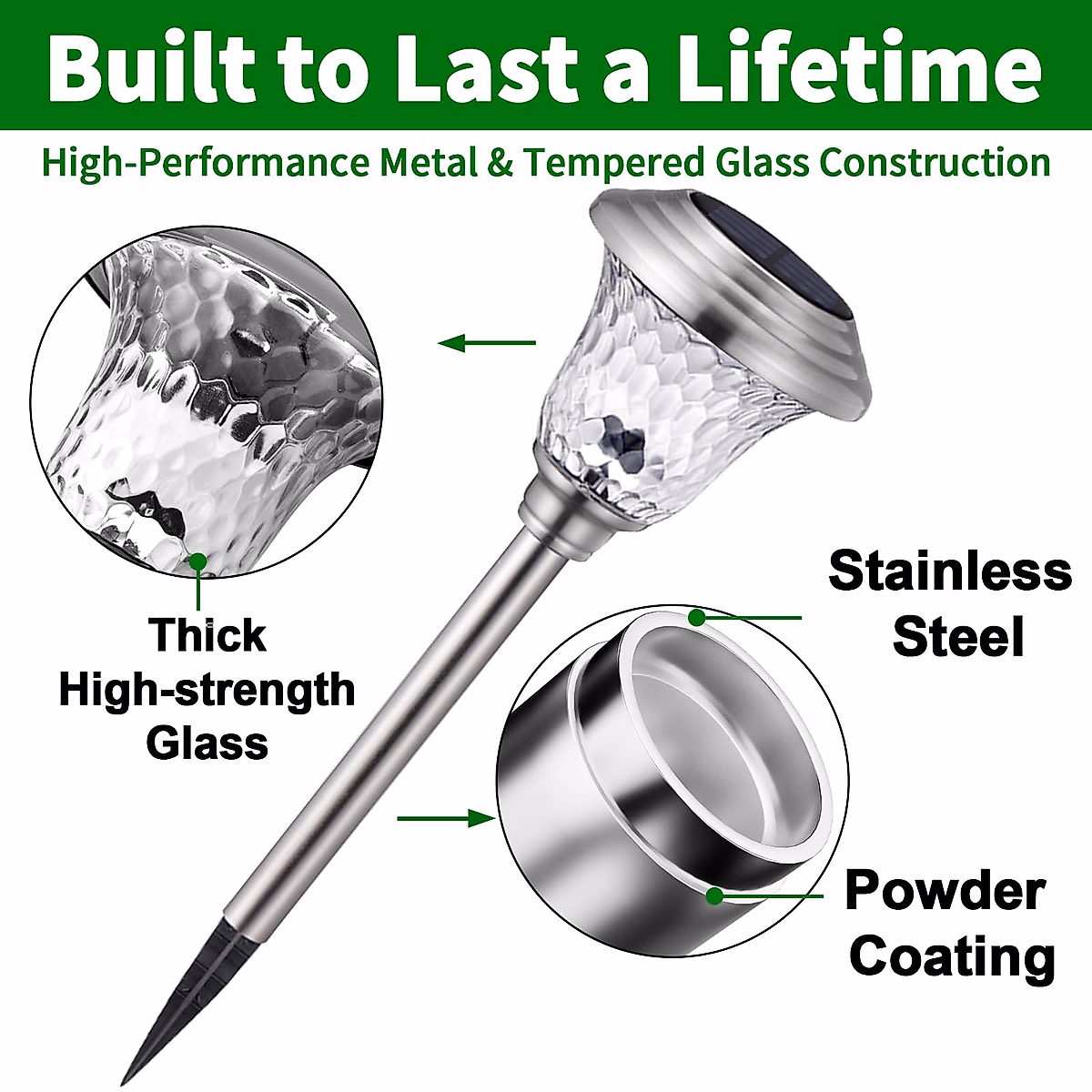 BEAU JARDIN 8 Pack Solar Pathway Lights Outdoor Stainless Steel Lights Solar Powered Waterproof Glass High Lumen Garden Landscape Path Yard Walkway Driveway Outside Color Changing Cool White Silver