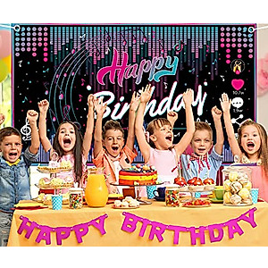 Yuiviot Big TIK Tok Theme Birthday Party banner(73x42 inch), Musical Theme Happy Birthday Backdrop, Photo Background, Artistic Music Supplies, Party Decorations Wall Poster for teens girl