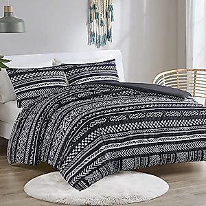 Codi Soleil Aztec Comforter Set Twin Size, Black Boho Folkloric Art Pattern Bedding, Soft Microfiber Fill Bed Sets, 1 Comforter & 1 Pillowcase(68x90 Inches)
