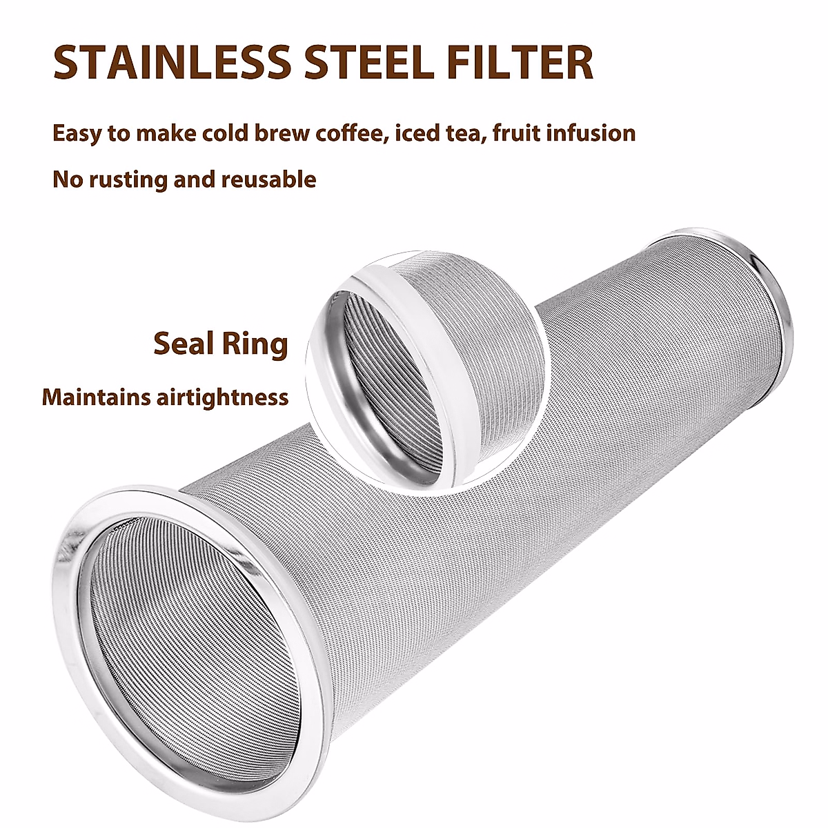 Cold Brew Coffee Filter for 32 OZ Wide Mouth Mason Jar, 304 Stainless Steel Strainer with Seal Ring for Iced Drinks, Sun Tea Infuser and Cold Brew Coffee Maker