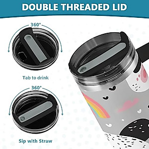 FRCSDIY Rainbow Panda Insulated Tumbler with Handle and Straw Lid,30oz Leakproof Stainless Steel Cup BPA-Free Water Bottle