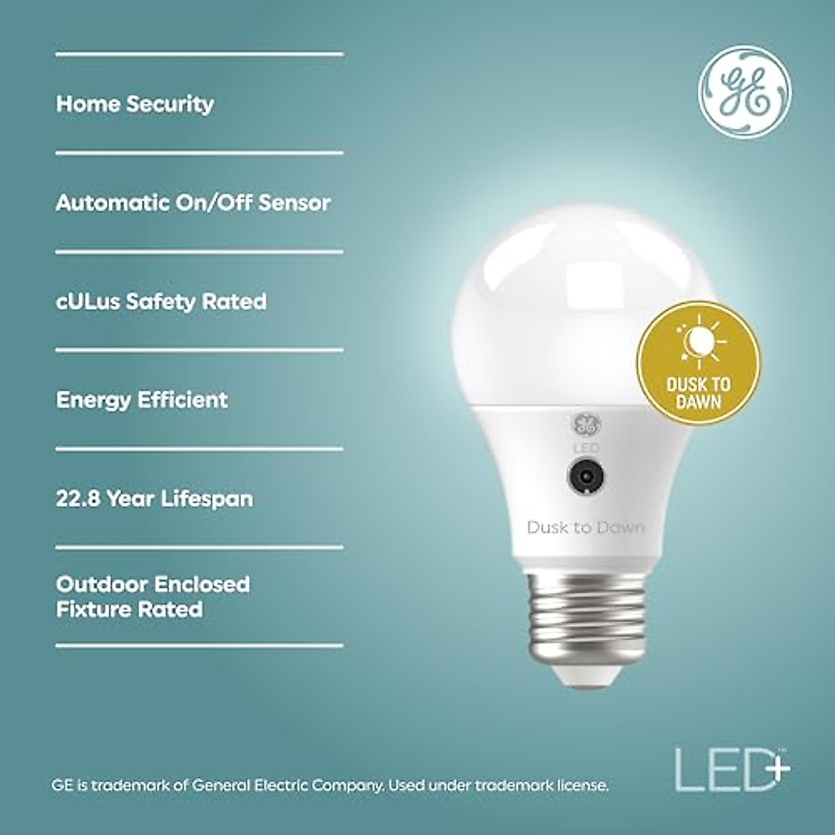 GE LED+ A19 Dusk to Dawn LED Light Bulb, Automatic On/Off Outdoor Security Light, Daylight (2 Pack)