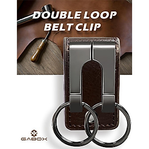 GABOX Belt Keychain Clip, Keyring Holder for Belt, Belt Loop Key Clips, Key Holder Key Rings Keeper Pocket Pants Key Hook, Cowhide Leather Black Metal