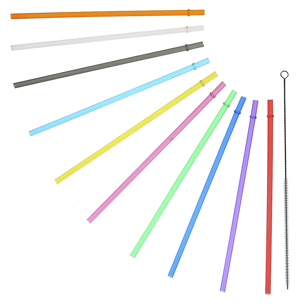 10.5" Long Rainbow Colored Reusable Plastic Replacement Straws, Fits Most Tumblers,Set of 10 with Cleaning Brush