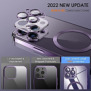 Magnetic Clear for iPhone 14 Pro Case with MagSafe [Integrated Camera Protection Glass] [Original iPhone Exterior] Silicone Cover Slim Thin [Non-Yellowing] Anti-Fingerprint Scratch Wireless Charging