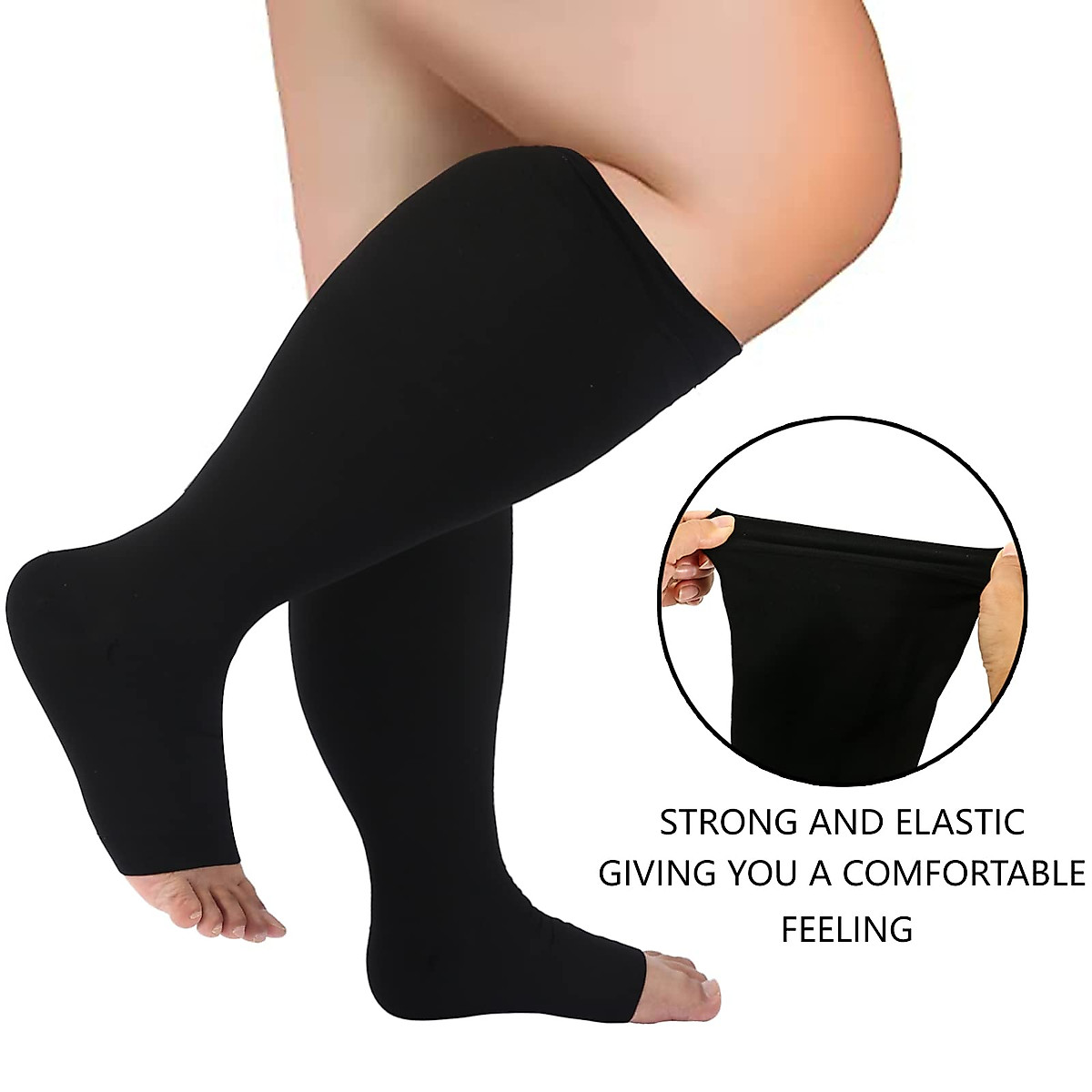 Plus Size Compression Socks Wide Calf Compression Socks for Women Men Medias de Compresion para Mujer Circulation Support 20-30 mmHg Knee High Medical Pro Toeless Open Toe Compression Socks Women Men