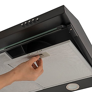 35 Inch Dual-motors Kitchen Under Cabinet Ducted/Ductless Range Hood with 3 Speed Exhaust Fan and Reusable Filters, LED Lights, Black