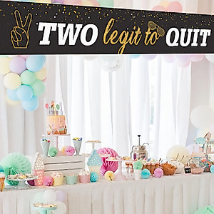 Large Two Legit To Quit Banner Backdrop,Happy 2 Years Old Birthday Banner Background Photo Booth, Decorations Supplies For Baby Birthday Party Decor Lawn Sign Yard Sign 9.8x1.6 Feet