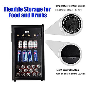 WANAI Beverage Refrigerator Cooler Fridge Glass Door 100Can Beer Fridge Cooler Drinks Wines Juice Soda Cooler Adjustable Shelves Blue LED Lights Temp Control for Home Office Dorm 3.2 Cu. Ft Shelves Blue LED Lights Temp Control for Home Office Dorm Bar 3.2