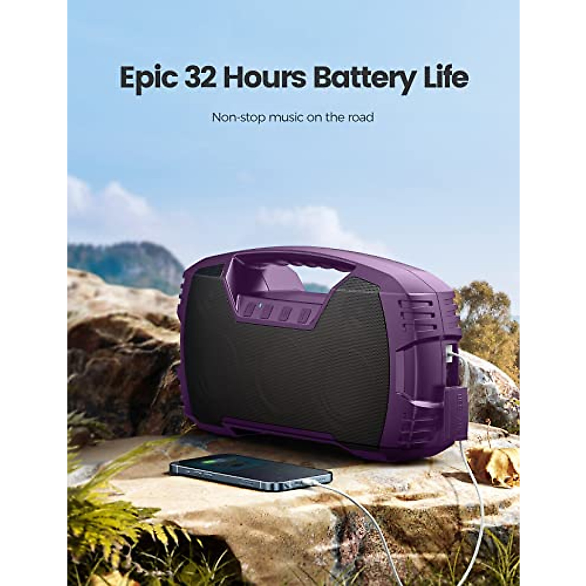 IPX7 Waterproof Bluetooth Speaker, 40W Portable Wireless Speaker, 32H Playtime, Stereo Loud Sound, Deep Bass, Outdoor Speaker with Handle, Bluetooth 5.0, Built-in Mic, for Party,Pool, Camping-Purple