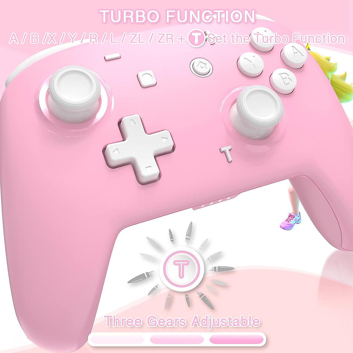 Wireless Switch Pro Controller for Switch/Switch Lite/Switch OLED, momen Pink Wireless Pro Controller with Turbo, Motion, Adjustable Vibration, Wake-Up, Gyro Axis
