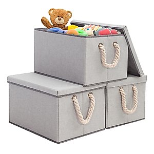 STORAGEIDEAS 36L JUMBO Foldable Storage Bins With Lids, Decorative Storage Cubes for Organizing with Handles, Collapsible Study Organizers and Storage Baskets for Shleves,Closet,Cloth,Toys,3 Pack,Gray
