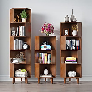 Wilk WILK 5-Tier Cube Corner Bookshelf Bamboo Corner Bookcase Brown 13(L) x 13(W) x 71.4(H)