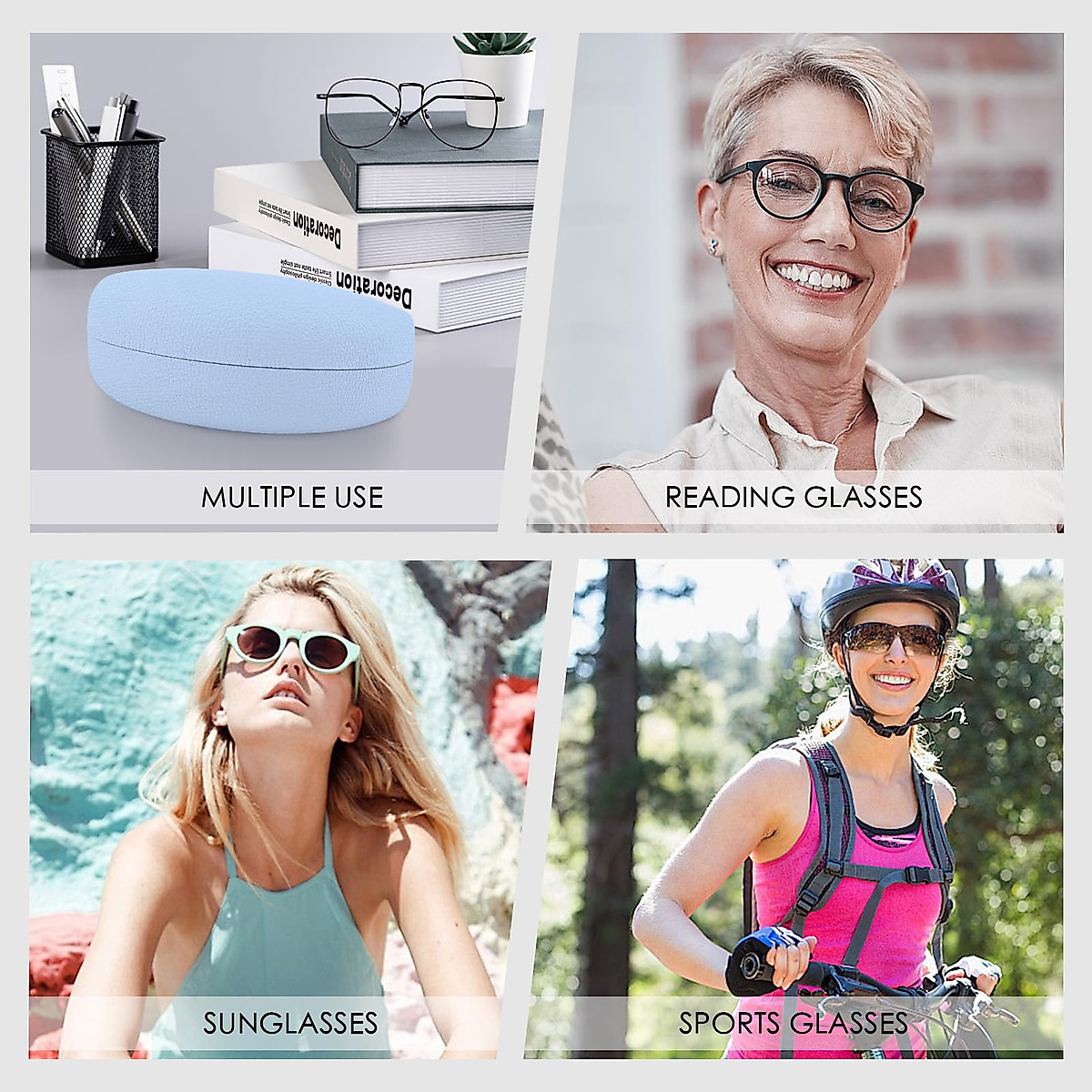 CHZZMS 4 PACK Extra Large Hard Shell Eyeglasses Case, Protective Case For Eyeglasses and Sunglasses (4 PACK-B)