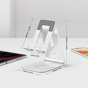 OMOTON C3 Cell Phone Stand for Desk, Larger and Exceptionally Stable, Adjustable Phone Cradle Holder with Bigger Body & Longer Arm, Compatible with iPhone 14, Tablets (7-10") and More, Silver
