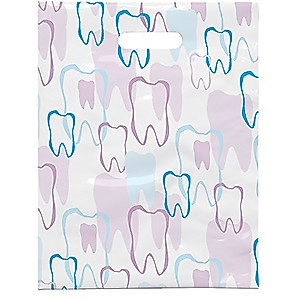 Tooth Outline Dental Giveaway Bags, 8" x 10", 100 Pack