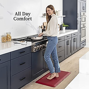 Zulay Home Large 20 x 32 Inch Anti Fatigue Floor Mat - 3/4 Inch Thick Cushioned Kitchen Mats for Standing - Comfortable Padded Floor Mats for Standing Work Desk - Memory Foam Kitchen Mat - Red