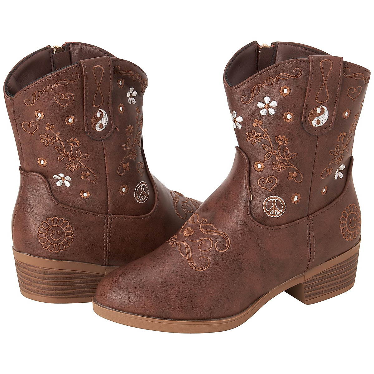 bebe Girls' Cowgirl Boots - Embroidered Western Roper Boots - Cowboy Boots for Girls (Toddler/Girl), Size 2 Little Kid, Brown