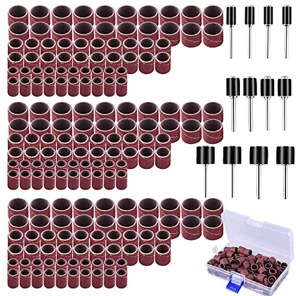 AUSTOR 192 Pcs Sanding Drum Kit with Free Box Including 180 Pcs Drum Sander Nail Sanding Band Sleeves and 12 Pcs Drum Mandrels