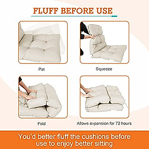 EAGLE PEAK New Tufted Outdoor/Indoor High Back Patio Chair Cushion, Set of 2, 44'' x 22'', Beige