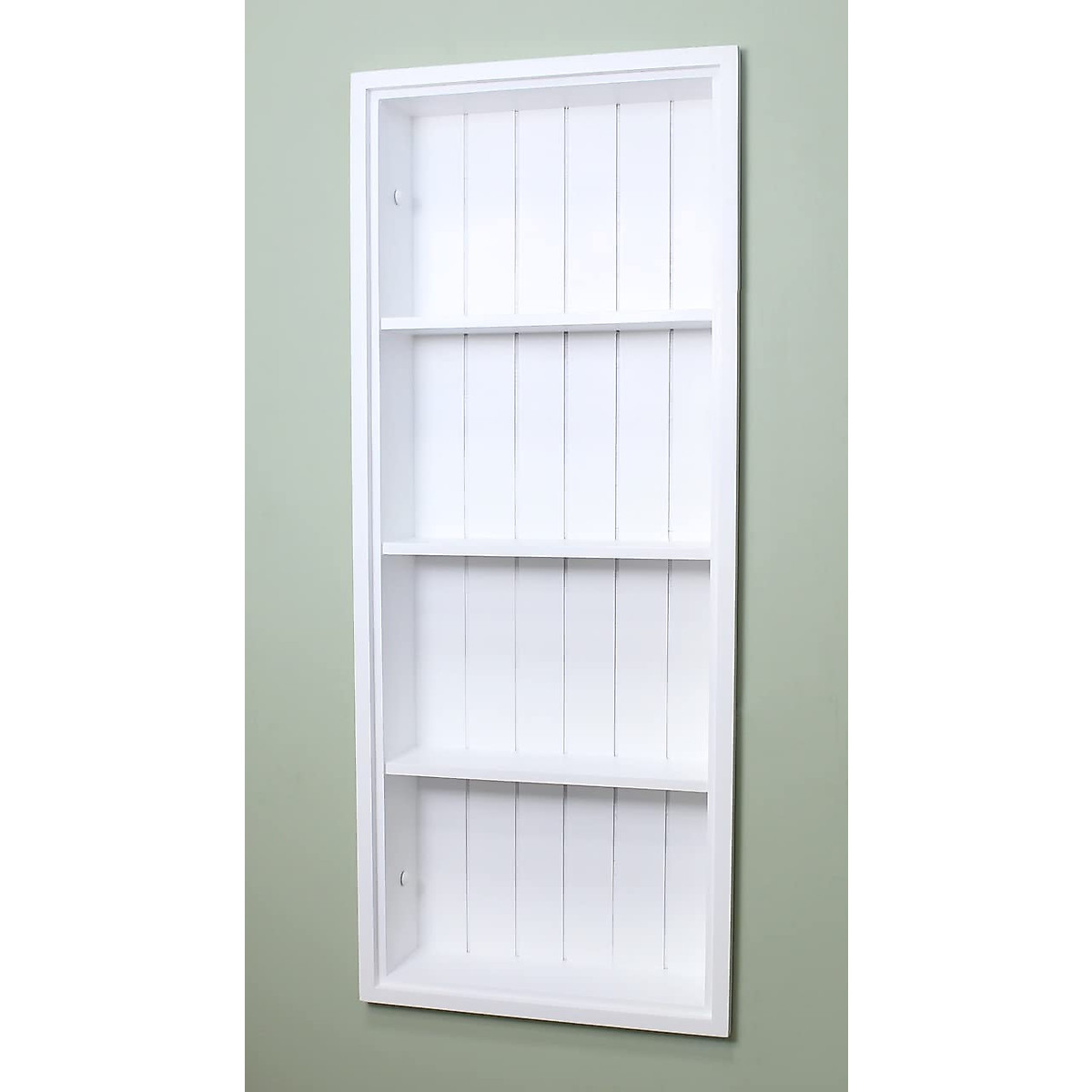 Fox Hollow Furnishings 14x36 Sloane Recessed Wall Niche Medicine Cabinet Replacement, in The Wall Bathroom Cabinet Insert Shelf/Shelves, Made in North America, Real Wood, NO MDF, Beadboard, White