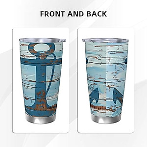 AYCZN Wooden Anchor 20 OZ Tumbler Stainless Steel Travel Coffee Mug, Vintage Nautical Insulated Water Bottle with Lid and Straws Leakproof Thermal Cup