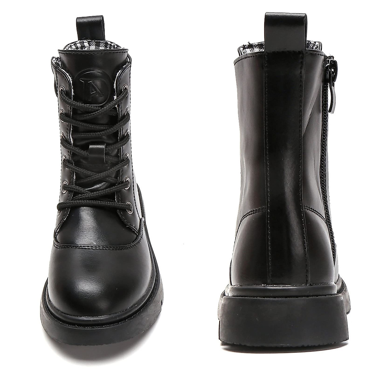 kkdom Boys Girls Waterproof Lace Up Side Zipper Mid Calf Combat Boots(Toddler/Little Kid/Big Kid) Black US Size 2 M Little Kid