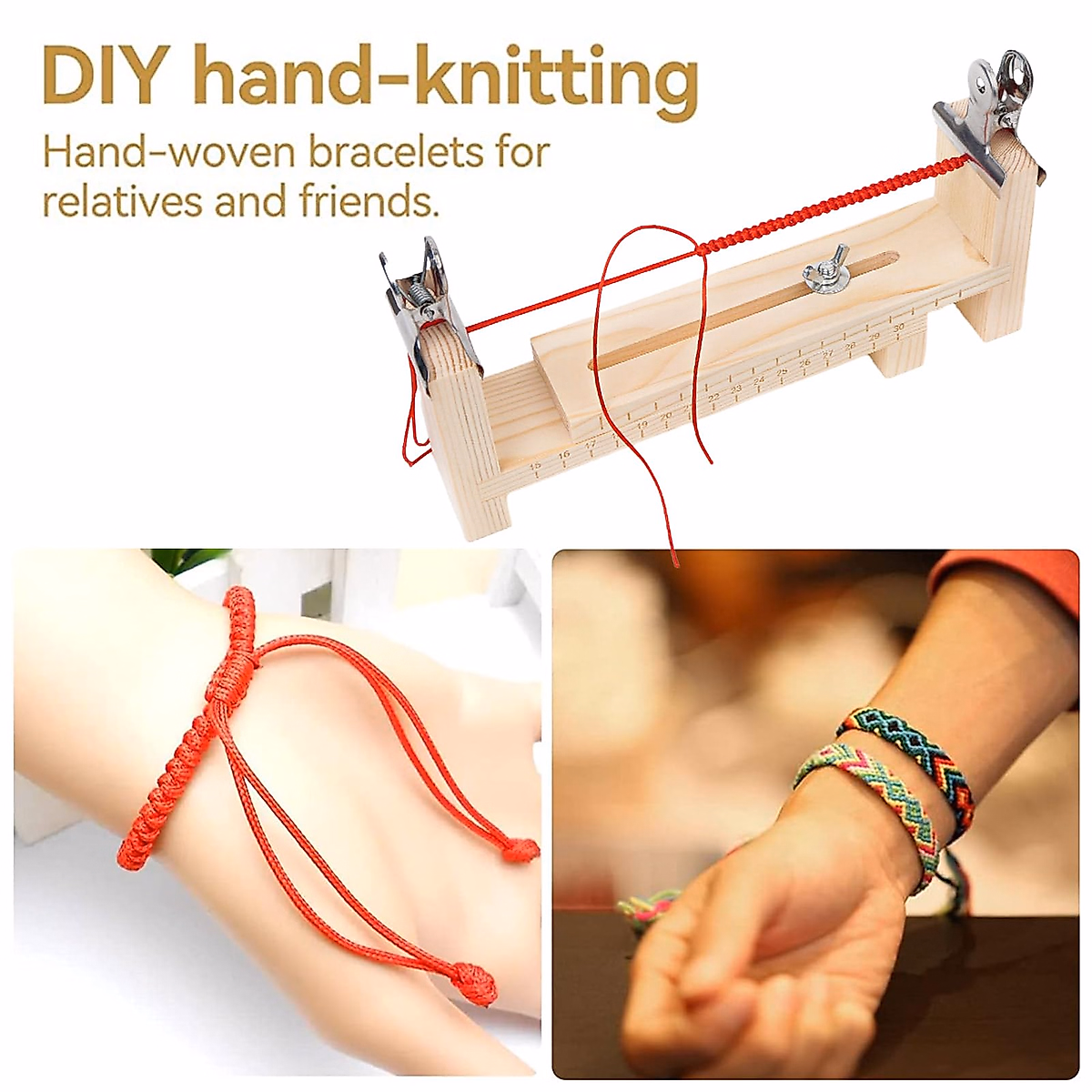 KSIEE Wood Jig Bracelet Maker, Paracord Jig Bracelet Maker U Shape Clear Scale Bracelet with 2 Clamp DIY Hand Knitting Bracelet Jig Bracelet Braiding Tool